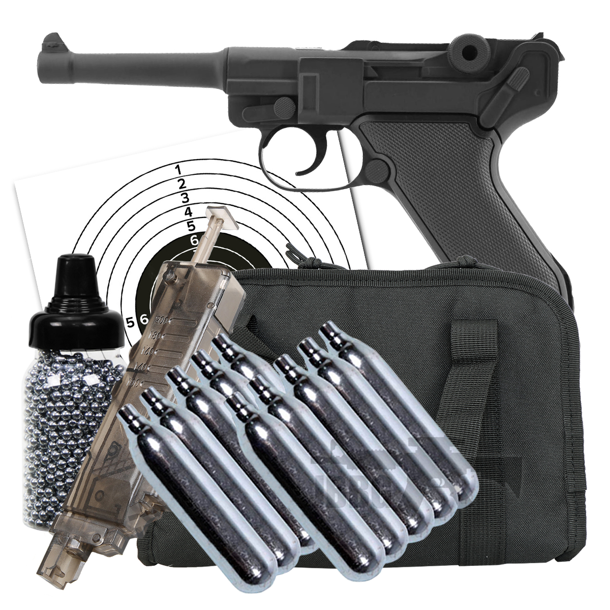 TX P08 Luger Full Metal Co2 4.5 Air Pistol Bundle Set - Just Air Guns