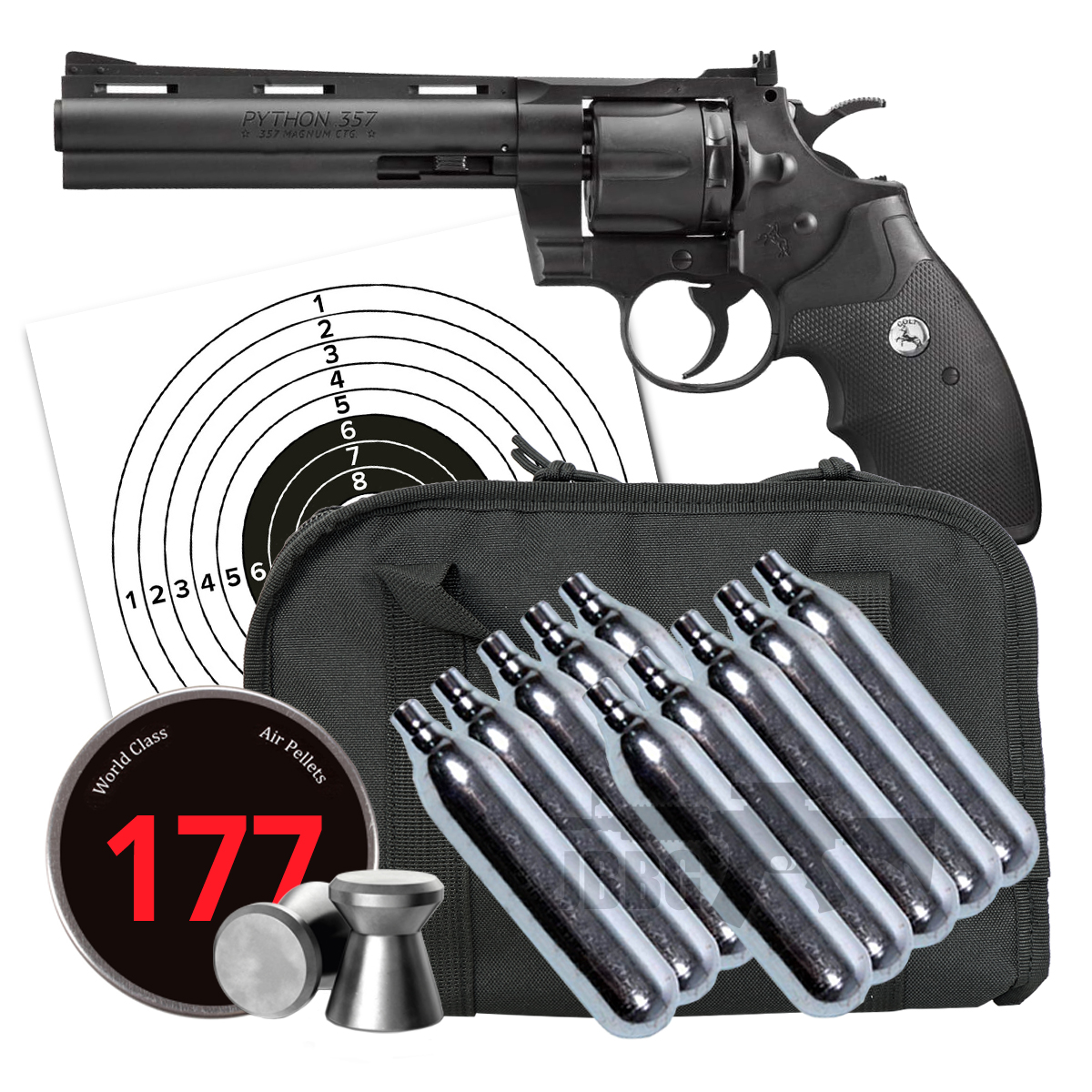 Colt Python 6″ .177 Pellet Co2 Air Pistol Bundle Set - Just Air Guns
