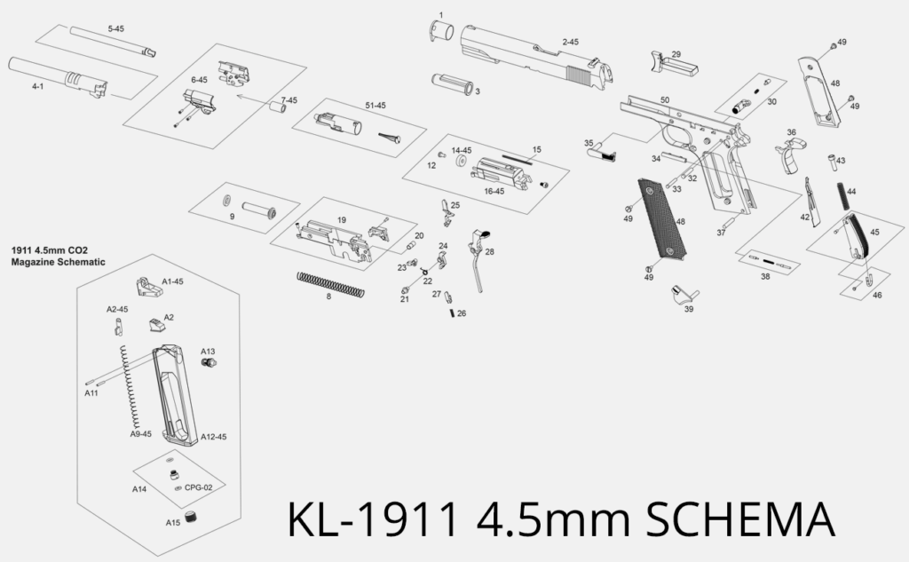 KL-1911 4.5mm SCHEMA Co2 Ver Explosion Drawing - Just Air Guns