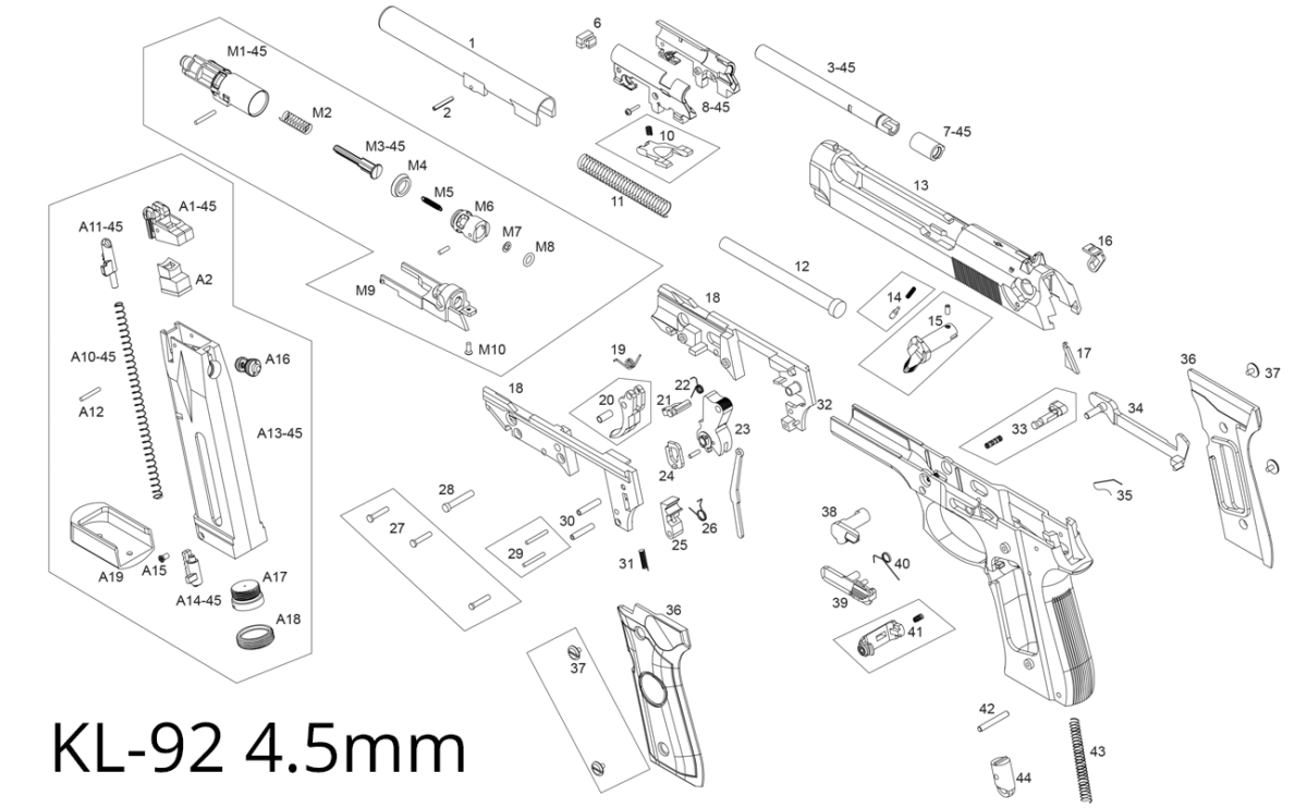 KL-92 4.5mm SCHEMA Co2 Ver Explosion Drawing - Just Air Guns