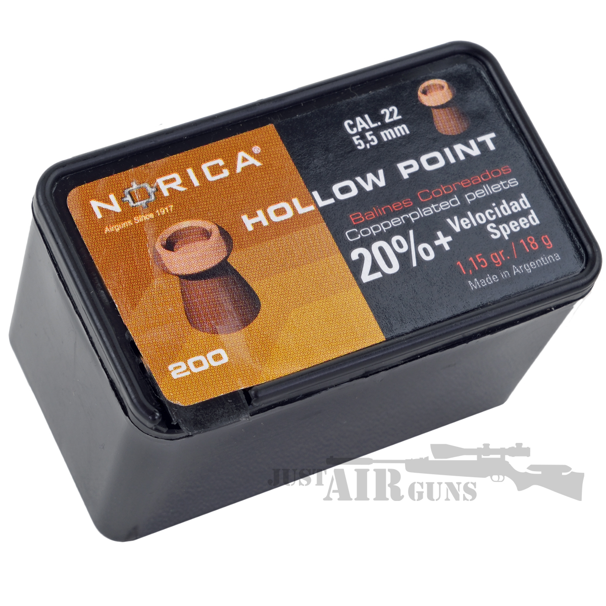 Copper Coated Hollow Point Airgun Pellets Norica 200 .22 - Just Air Guns