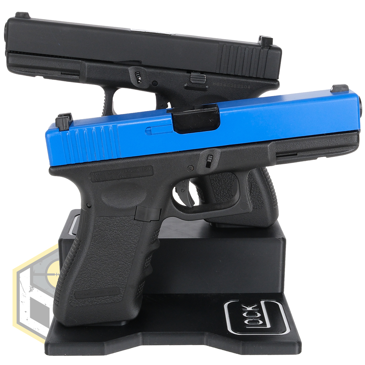 Twin Display Glock Pistol Stand with White Logos - Just Air Guns