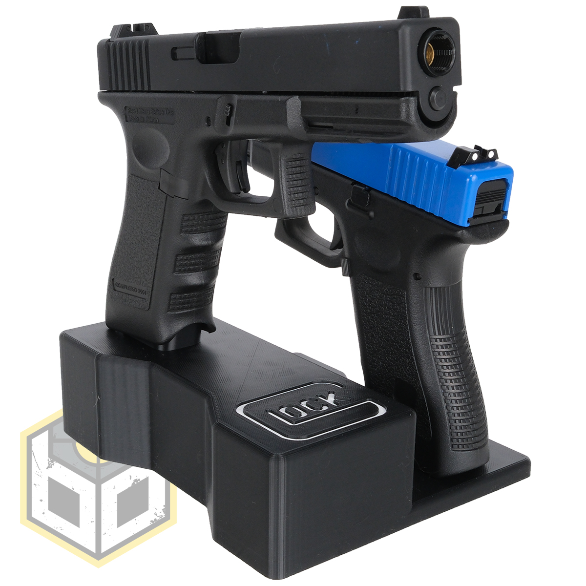 Twin Display Glock Pistol Stand with White Logos - Just Air Guns