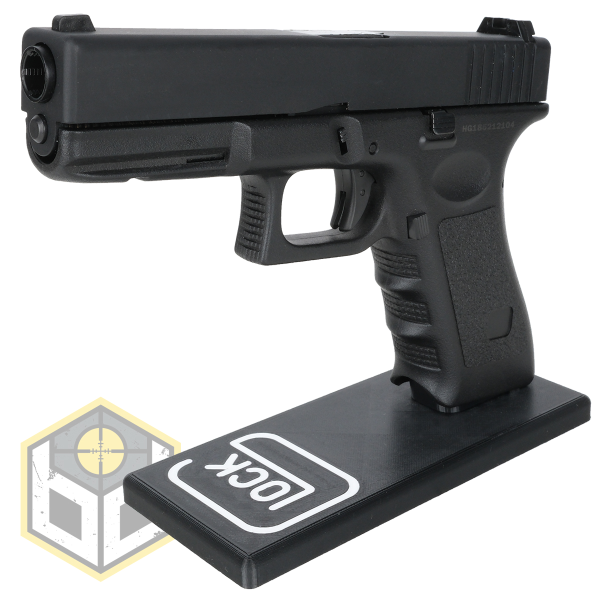 Glock Pistol Stand Black with White Logo - Just Air Guns